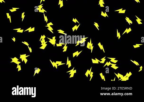 Many lightning bolt icon floating in air on black background. Abstract ...