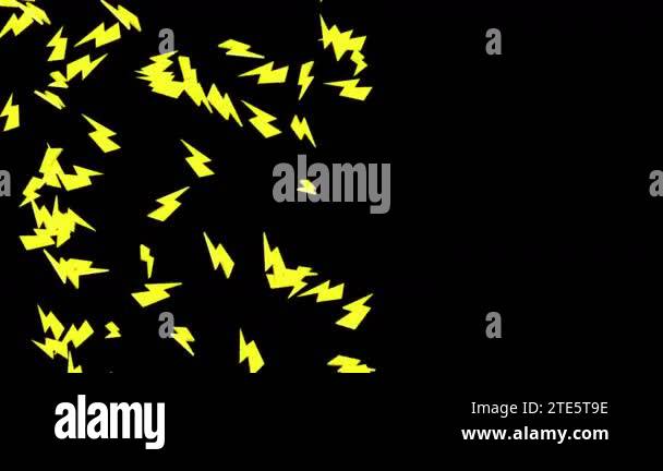 Many lightning bolt icon floating in air on black background. Abstract ...