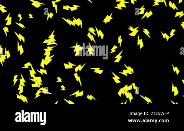Many lightning bolt icon floating in air on black background. Abstract ...