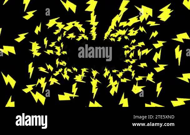 Many lightning bolt icon floating in air on black background. Abstract ...