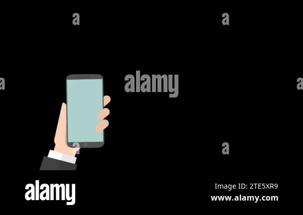 hand touches phone display surface and sends a message, vector ...