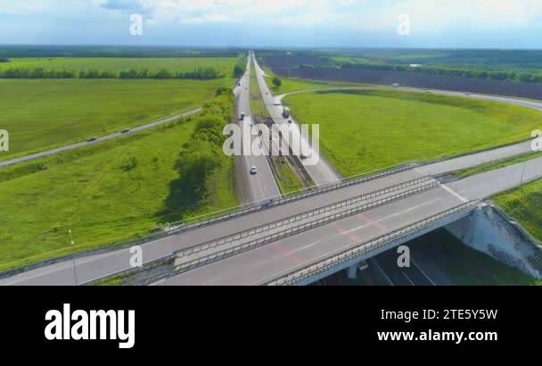 European road. Crossing roads. Two highways intersect and become one ...