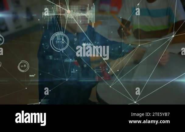 Animation of networks of connections over diverse schoolchildren in classroom. global education ...