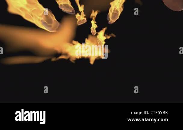 Burning coffee beans fly and fall into the cup on the transparent ...