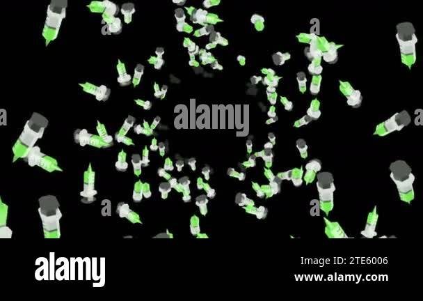 Many syringe floating in air on black background. Medical concept. 3D ...