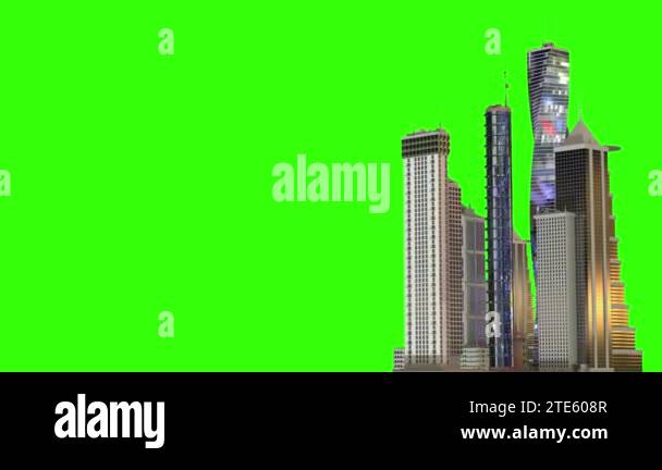 skyscrapers buildings, city district on green screen, isolated Stock ...