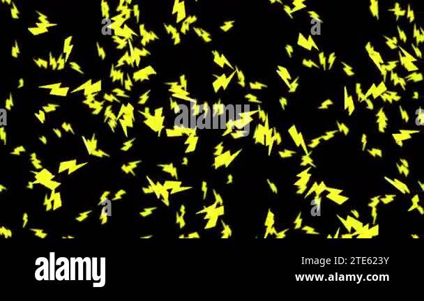 Many lightning bolt icon floating in air on black background. Abstract ...