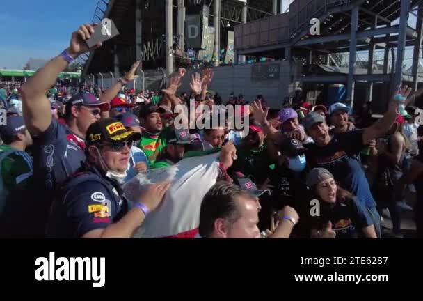 Group of Mexican fans spectators celebrating cheering the podium of ...