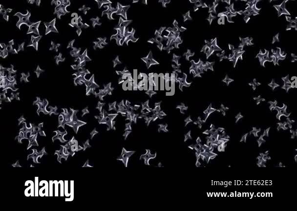 Many various shuriken throwing in air on black background. Japanese ...