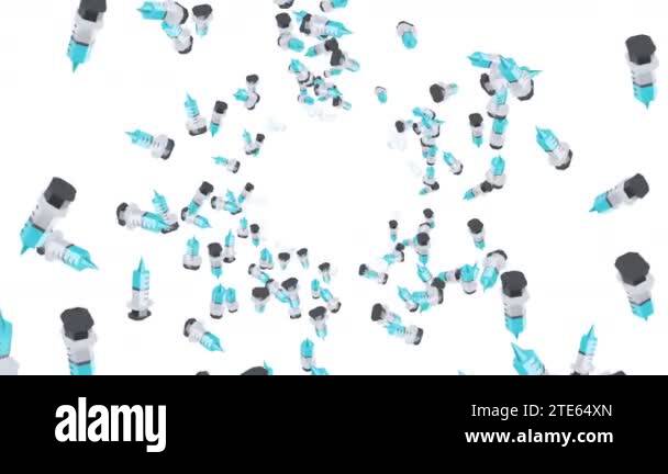 Many syringe floating in air on white background. Medical concept. 3D ...