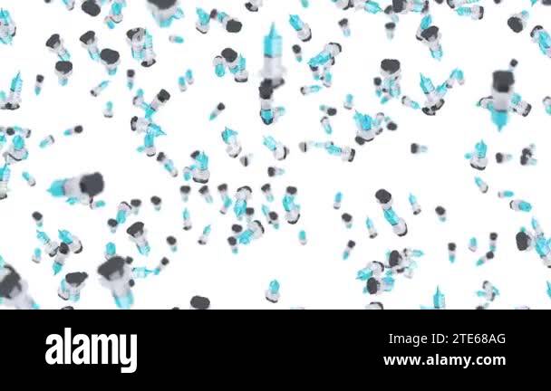 Many syringe floating in air on white background. Medical concept. 3D ...