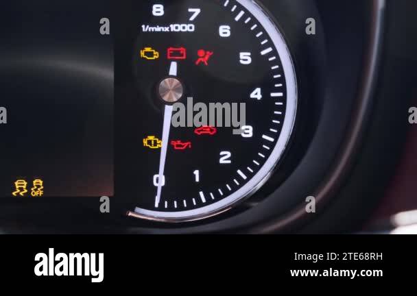 Engine rpm. Interior of a modern car, dashboard with an engine speed ...
