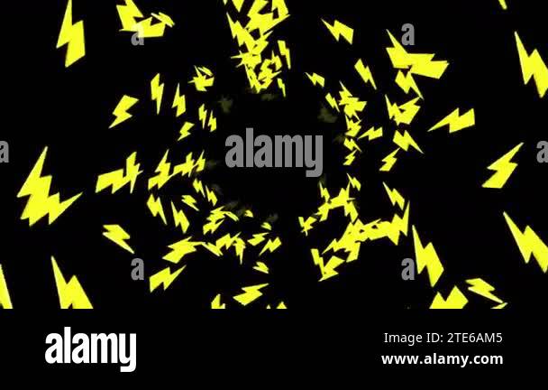 Many lightning bolt icon floating in air on black background. Abstract ...