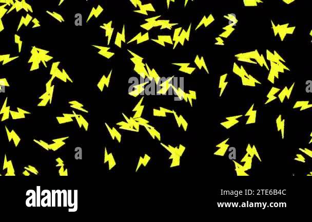 Many lightning bolt icon floating in air on black background. Abstract ...