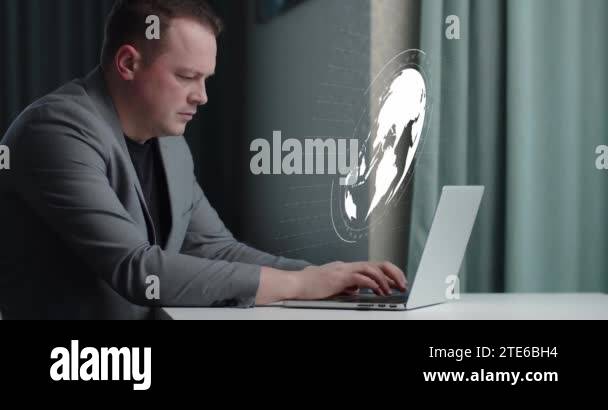 Animated background on the theme of work on the Internet. 3d render ...