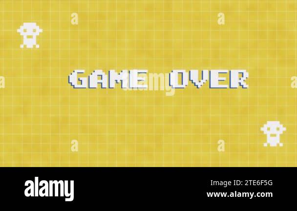 Retro looping 2d 8 bit pixelated GAME OVER sign on a yellow background ...