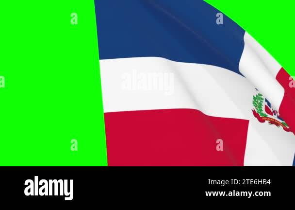Dominican Republic waving flag transition. Seamless loop animation. 3d animation over green ...
