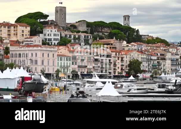 CANNES, FRANCE - SEPTEMBER, 2021: View of the city from a floating boat ...