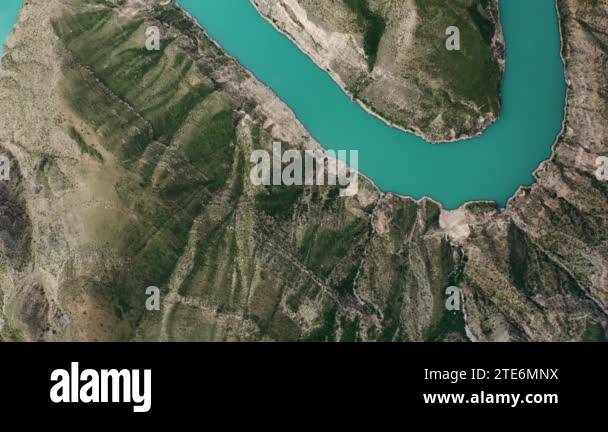 Sulak river in Sulak canyon, Aerial view of the unique natural ...