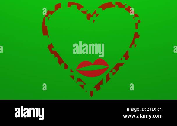 Cartoon of cute red heart on green screen. Contour of the heart is ...