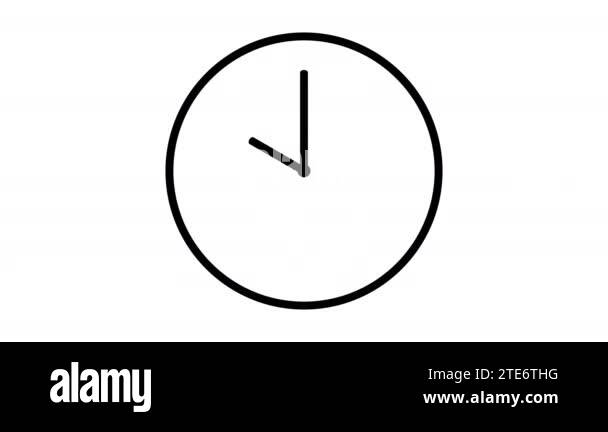 Animation of a clock with time pointers rotating backward. Time travel. Counting 24 Hours. A ...