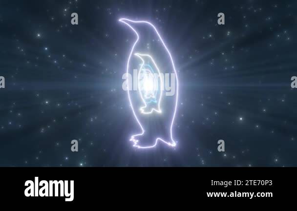Penguin Shape Outline in Cold Antarctic Winter Sky Neon Lights Tunnel ...