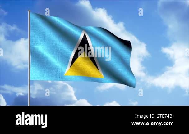 Waving flag fabric in the sky. Motion. The flag of Saint Lucia with a ...