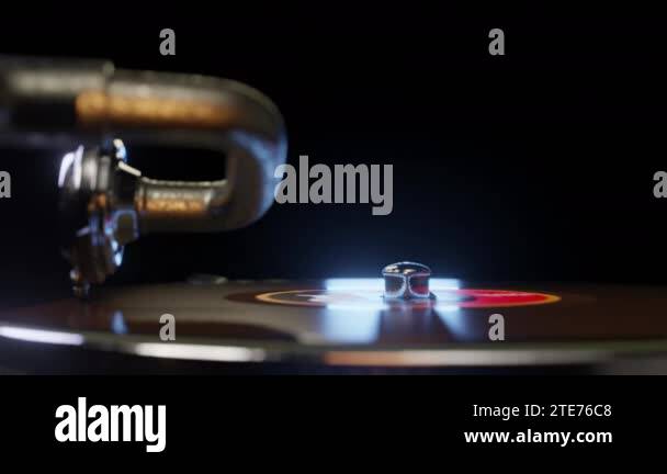 vintage gramophone vinyl turntable record player spinning seamless loop ...