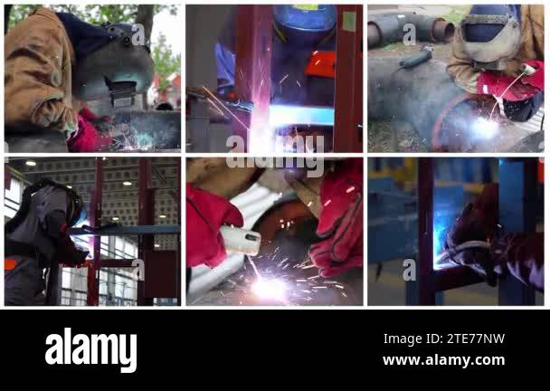 Welding - Animated Conceptual Video Wall On White Background. Welders ...