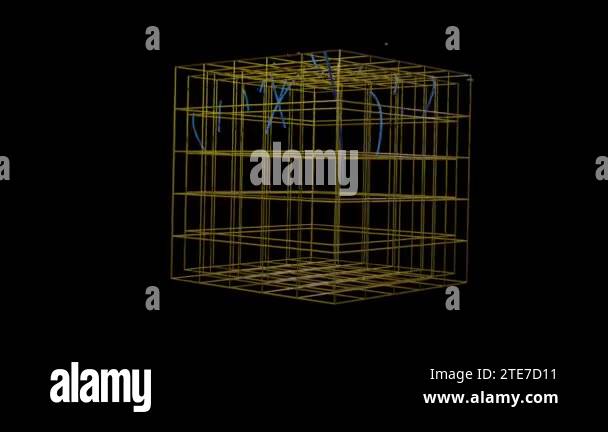 animated curved lines go around inside of a square wire frame Stock ...