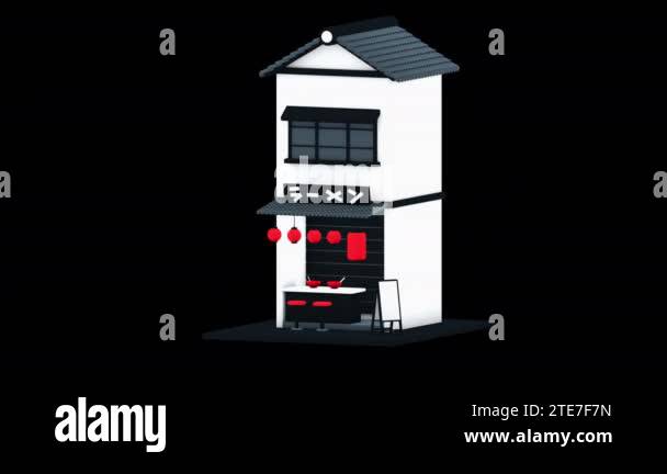 Street japanese cafe interior moving animation loop alpha channel. Low ...