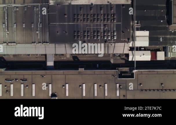 Big factory rooftop. Top down, orthophoto. Aerial drone shot camera ...