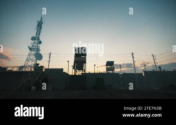 Checkpoint at the border fence. Military border. A silhouette of a ...