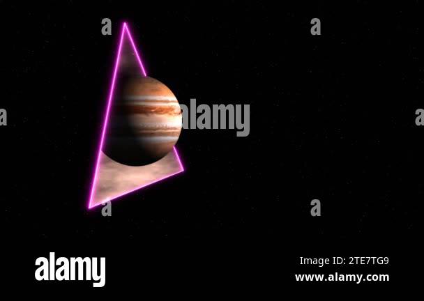 4K 3D animation. Motion of planet Jupiter through portal against the ...
