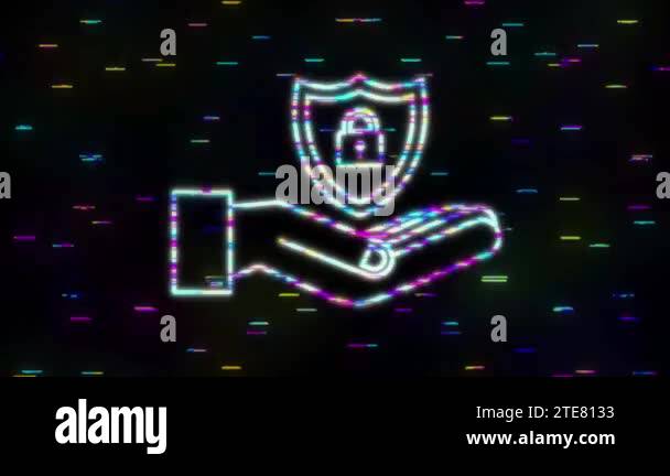 Glitch shield, a symbol of protection and reliability with hands ...