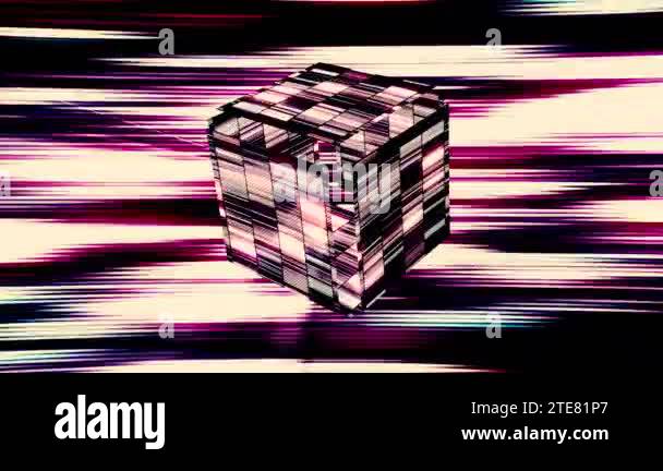Abstract glowing cube covered by blinking digital tiles. Motion. 3D ...