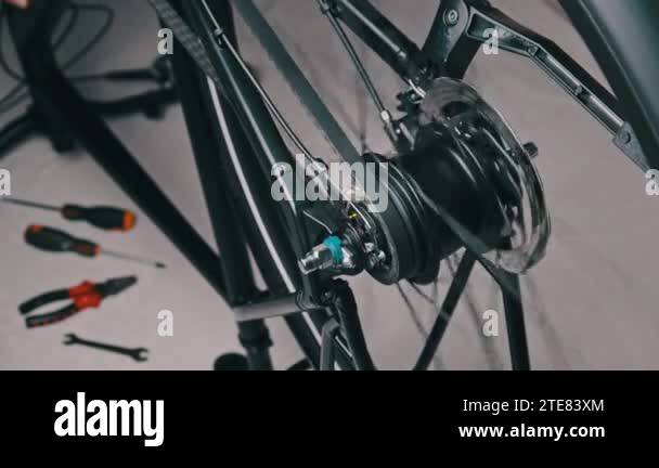 The Planetary Hub on a Belt Drive Bicycle Rotating, Rear Gear Change ...