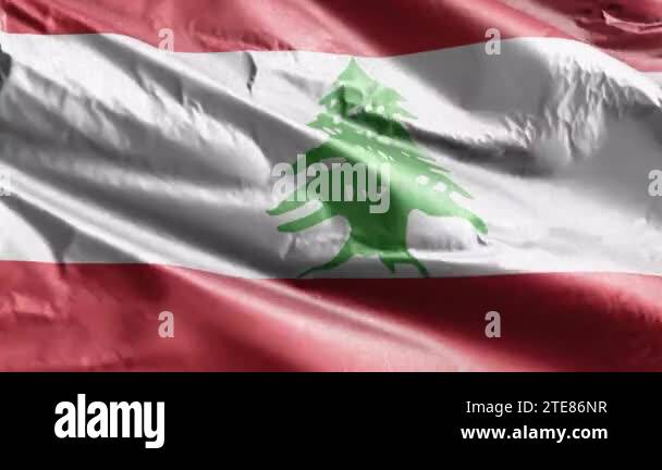 Lebanon textile flag waving on the wind loop. Lebanese banner swaying ...