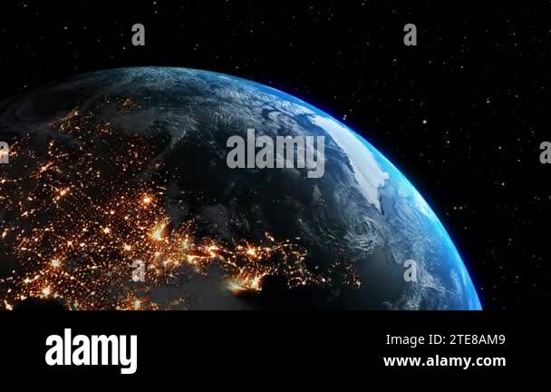 Planet earth 3D orbital animation with realistic geography surface and ...