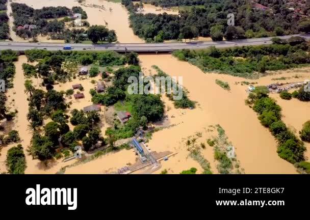 4k footage Aerial view of Dengkil, Malaysia district from flooding that ...