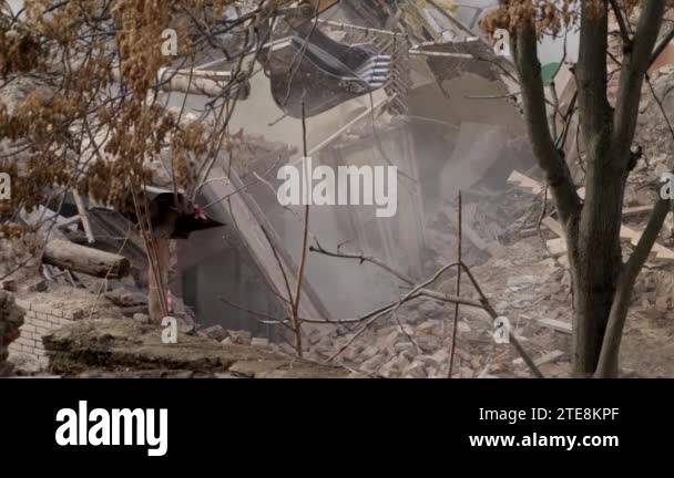 Ruined old brick house. Aftermath of the earthquake. Earthquake ...