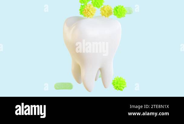3d animation of tooth enamel protection in stages. The attack of ...
