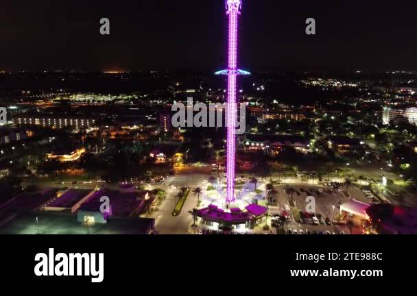 Night landscape of illumination attraction at amusement park at ...