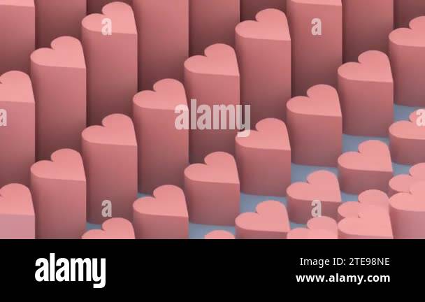 Isometric perspective pattern of looped animated 3D heart shaped blocks ...