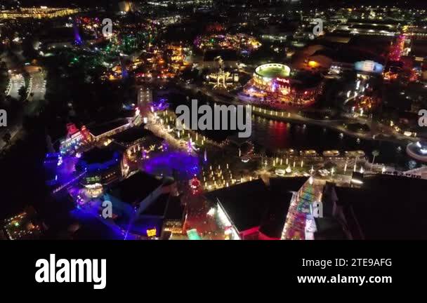 Night landscape of illumination attraction at amusement park at ...