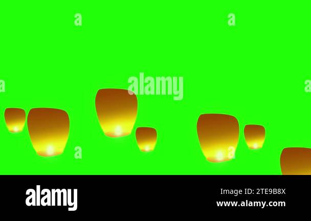 Glowing Lantern Lights Green Screen Going Up in the Sky. Green Screen ...