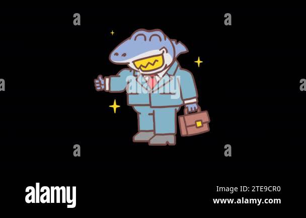 Boss shark holding suitcase and showing thumbs up. Frame by frame ...