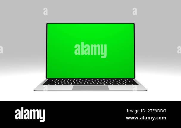 Grey laptop with green screen video. Notebook with place for ...