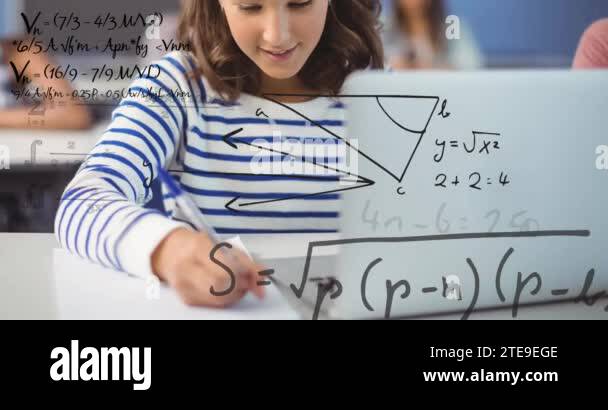 Animation of question mark with mathematical equations over diverse ...