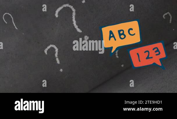 Animation of speech bubbles and question marks on black background ...